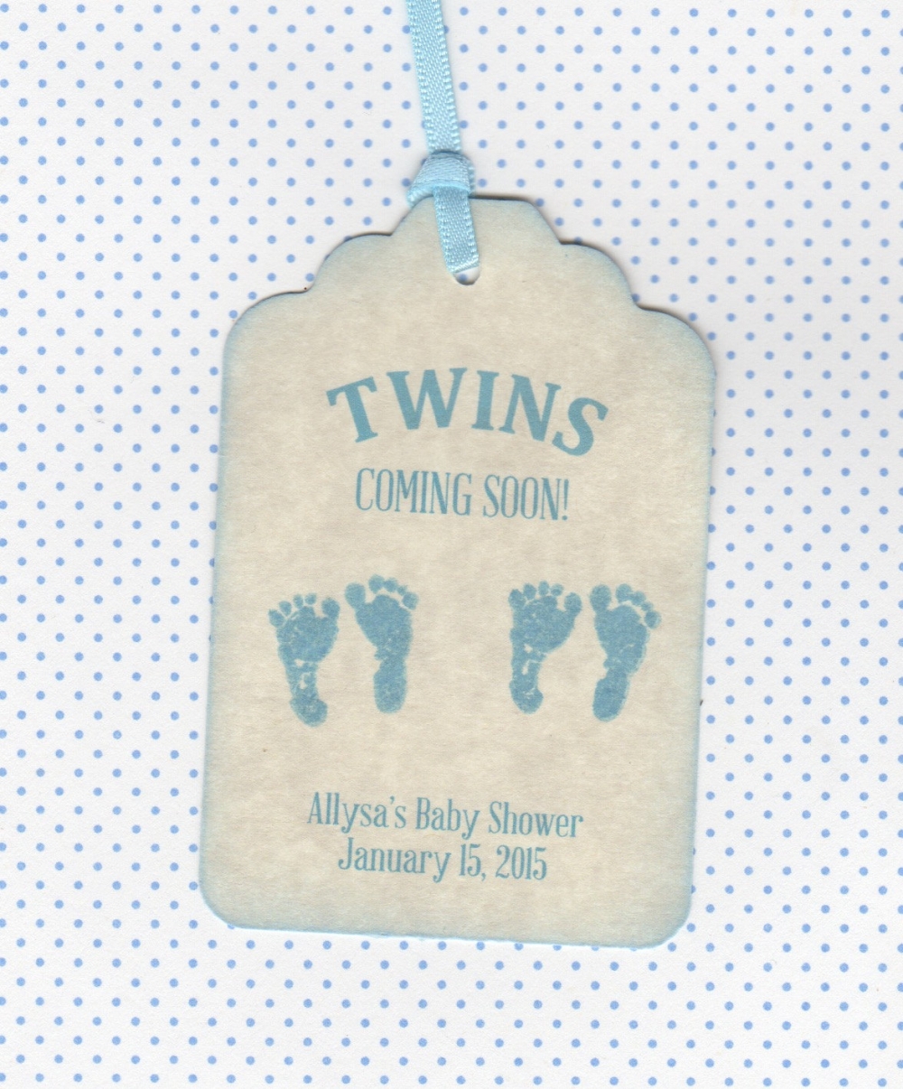 20 Twins Baby Shower Tags / Twin Baby Boy Tags / Baby Footprints Tags ...